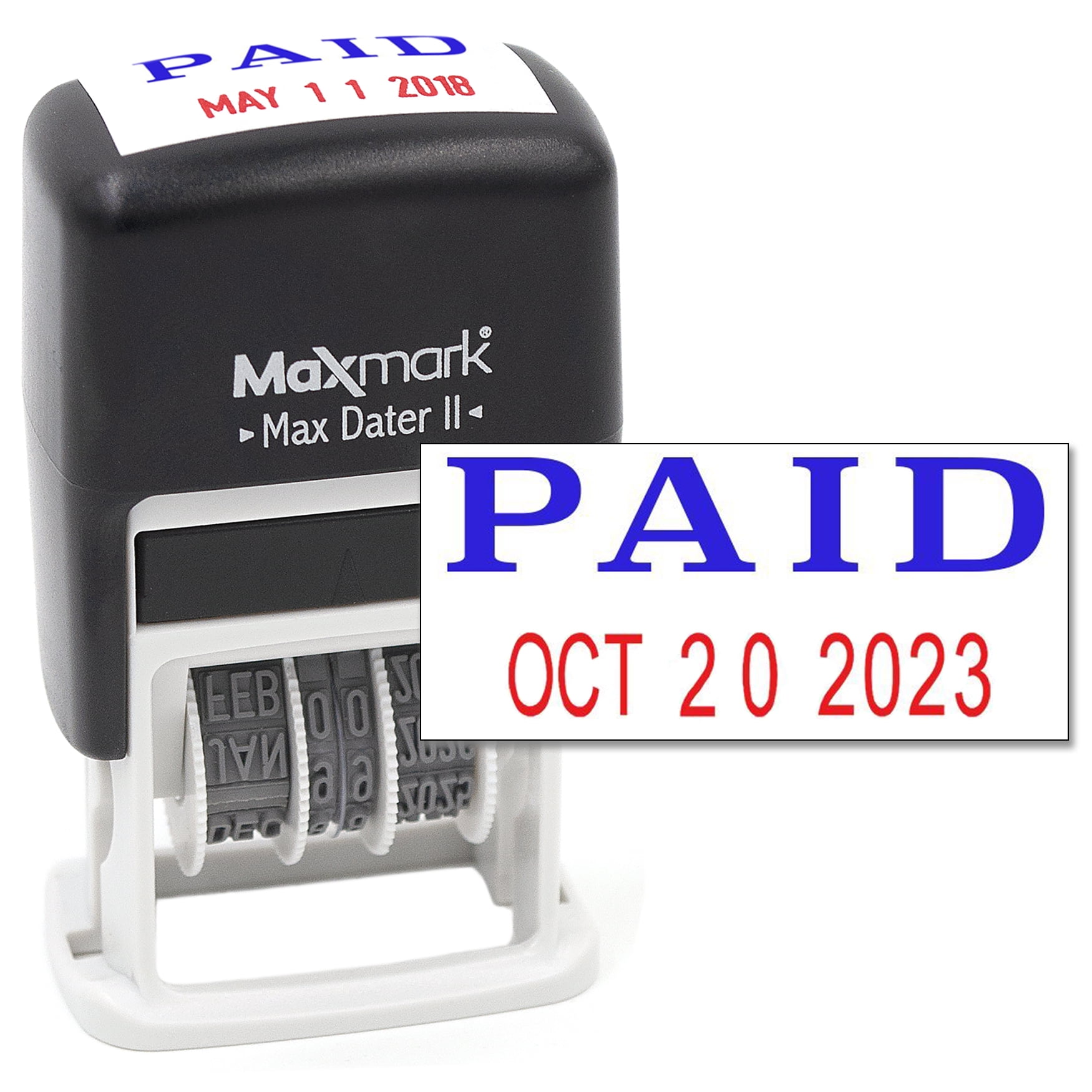 MaxMark Self-Inking Rubber Date Office Stamp with PAID Phrase BLUE INK ...