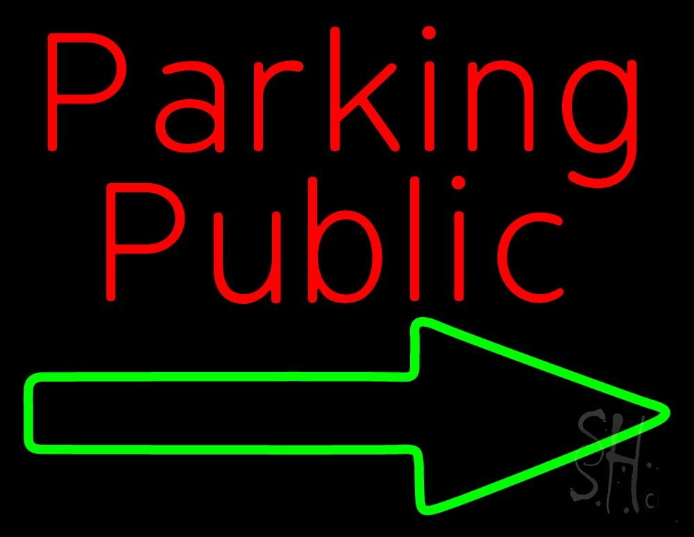 Red Public Parking With Arrow LED Neon Sign 24 x 31 - inches, Clear ...