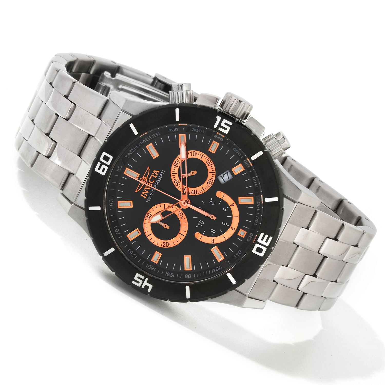 Black Dial Stainless Steel Chronograph Mens Watch 0389 - Walmart.com