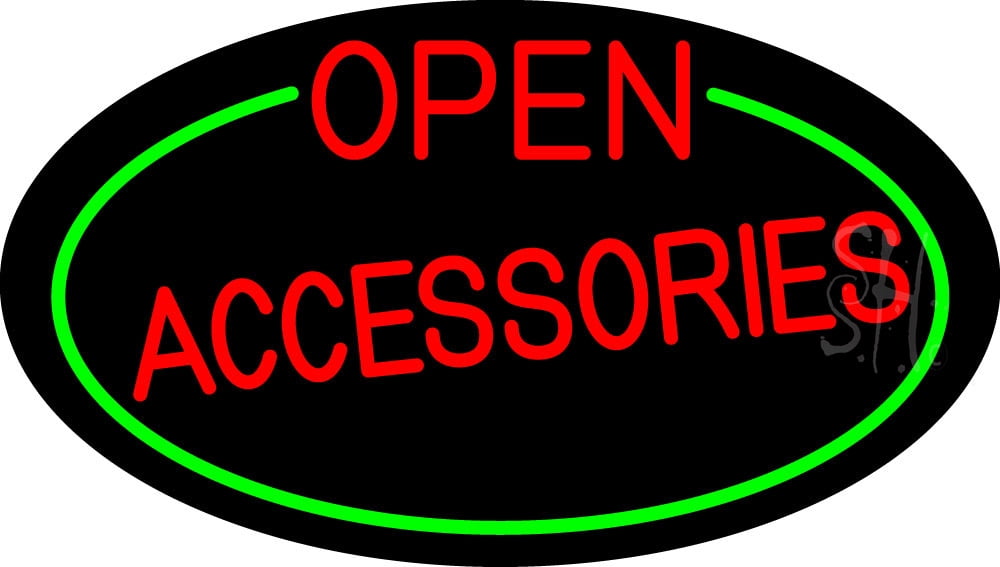 Red Open Accessories Oval With Green Border LED Neon Sign 13 x 24 ...