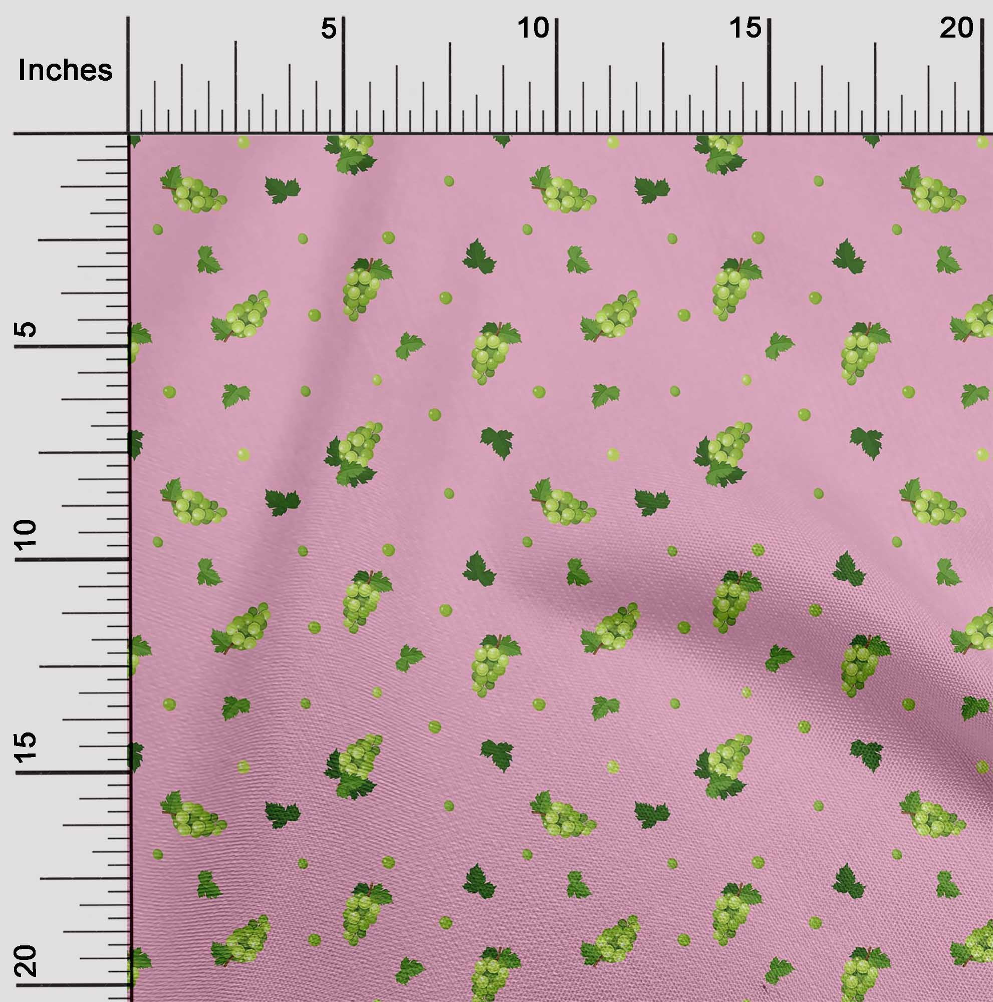 oneOone Silk Tabby Fabric Leaves & Grapes Fruits Print Fabric by The ...