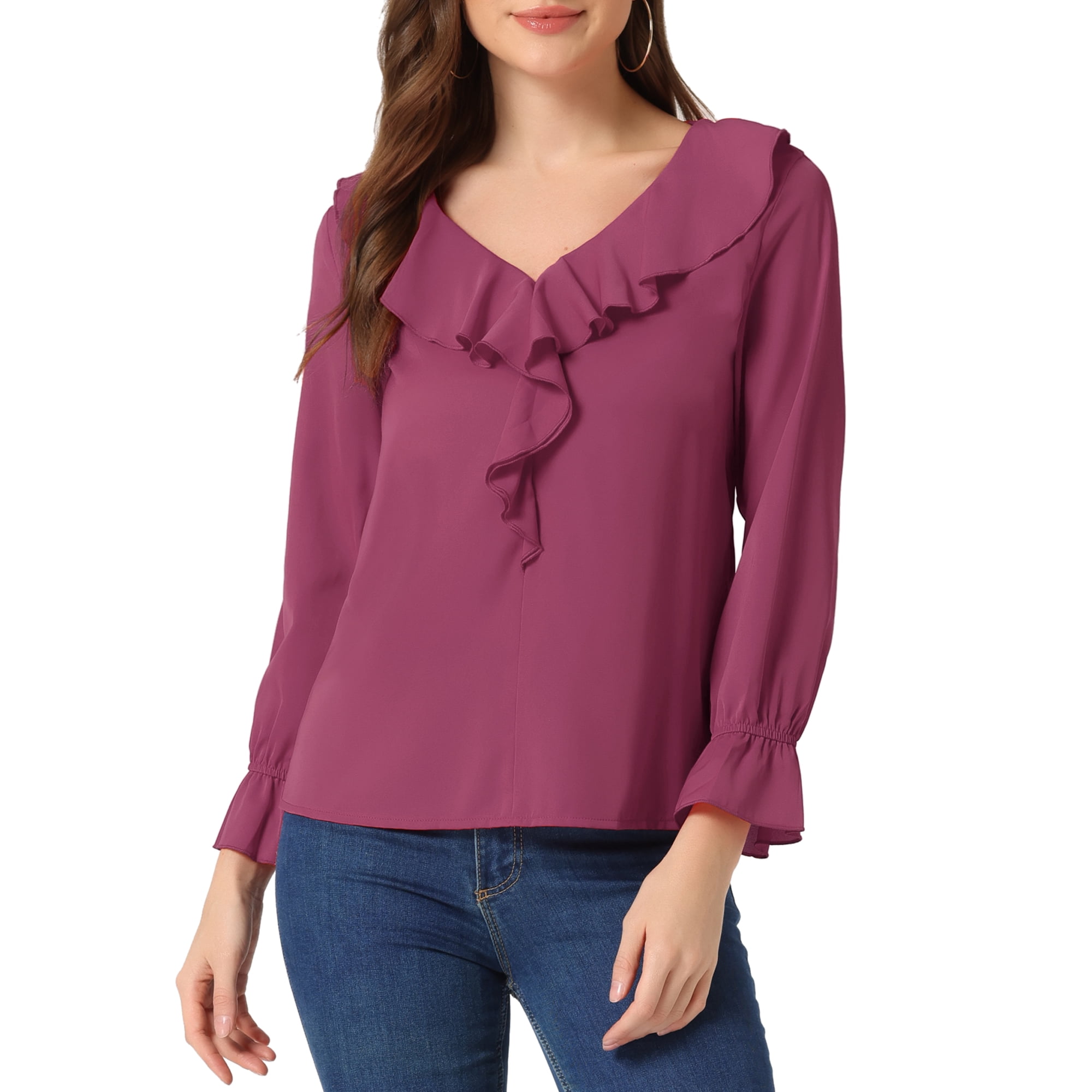 Click here for Inspire Chic Womens Ruffle Blouse Wear-To-Work Ele... prices