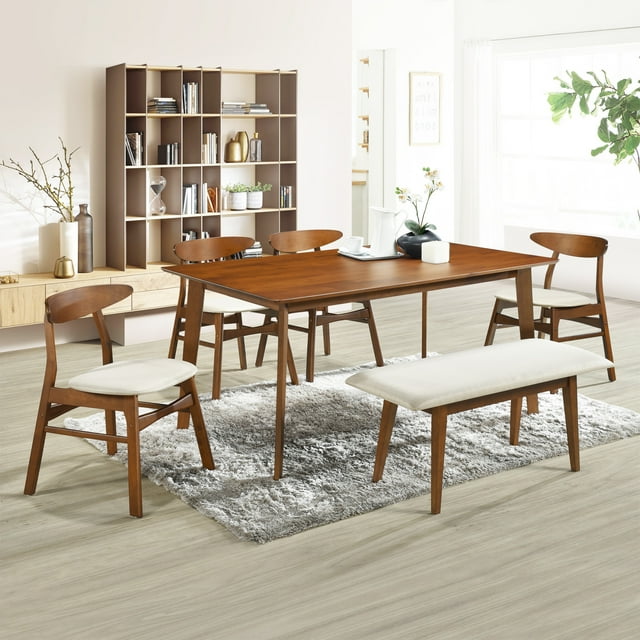 Westintrends 6 Piece Wood Dining Set for Mid Century 6 Modern Kitchen ...