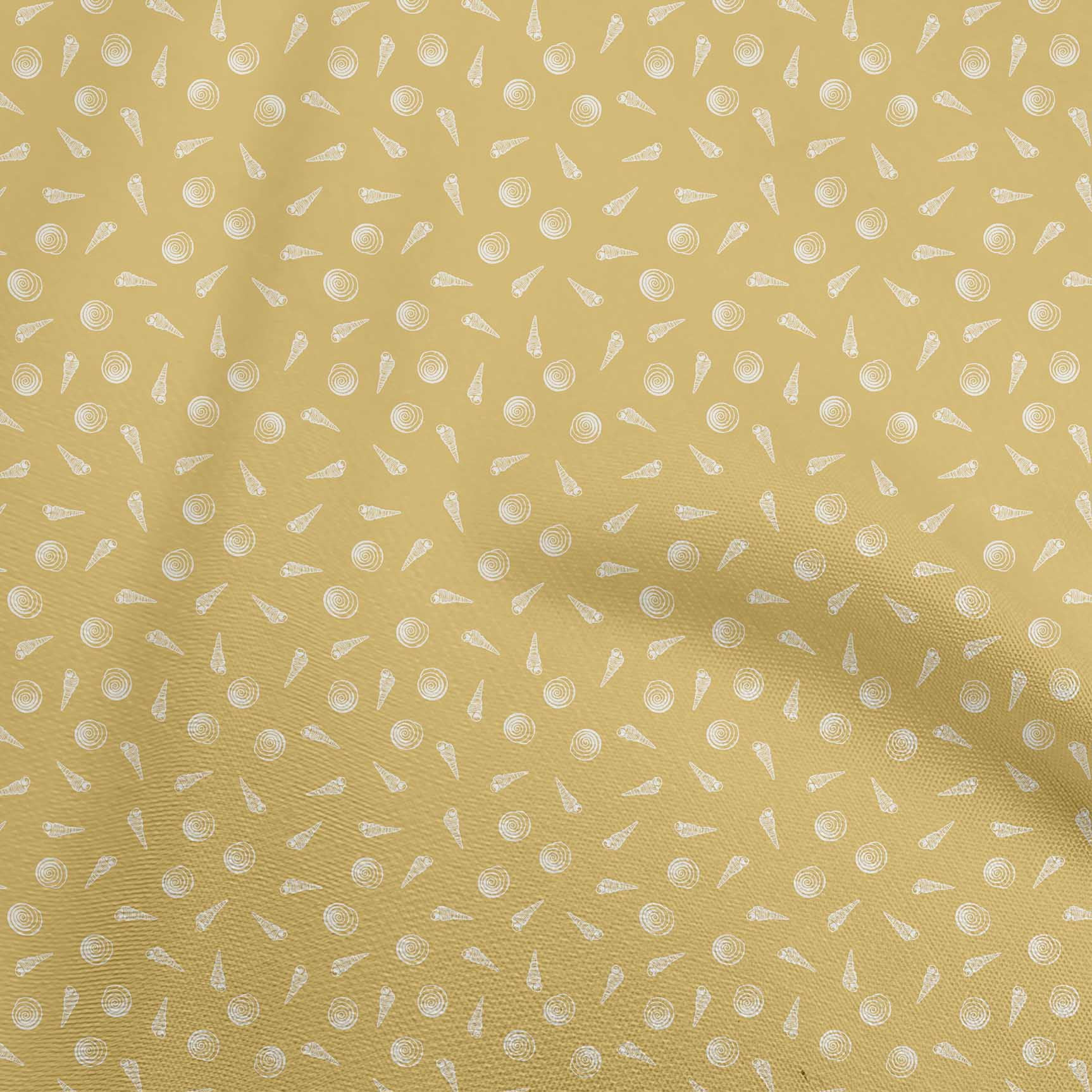 oneOone Silk Tabby Yellow Fabric Sea Shells Dress Material Fabric Print ...