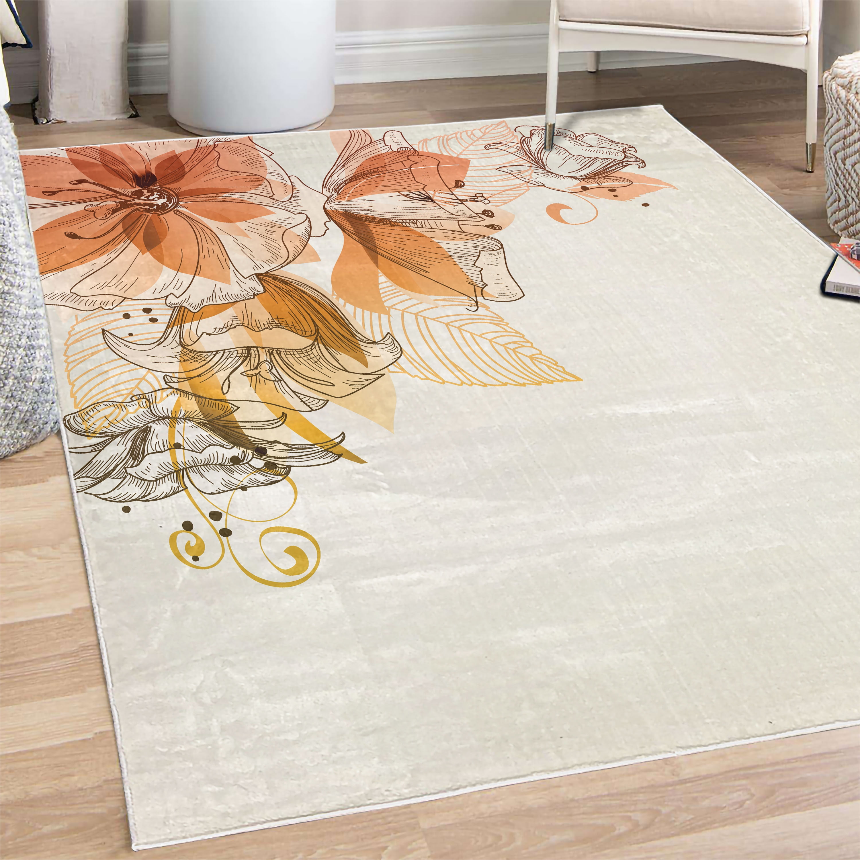 Flowers Decorative Rug, Buds Leaf at the top Left Corner Season ...