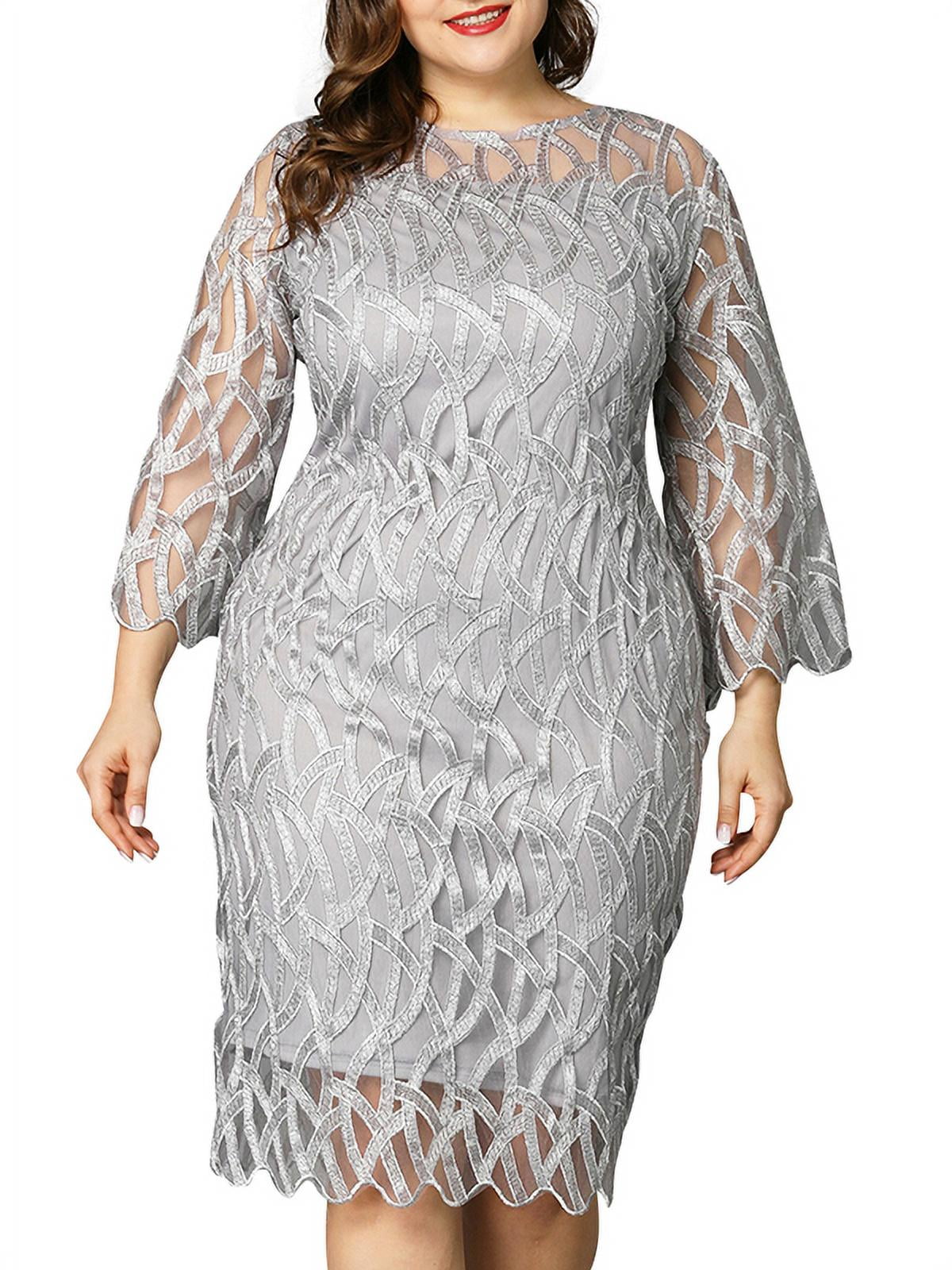 XXLvision Women's Plus Size Lace Sheer 3/4 Sleeve Dress - Walmart.com