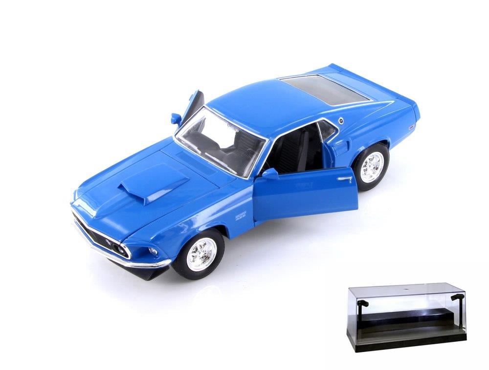 Diecast Car w/Display Case - 1969 Ford Mustang Boss 429, Blue - Welly ...