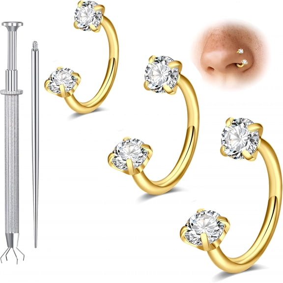DESIGNICE 2026 New 20G 18G Horseshoe Nose Ring for Women Double Gem ...