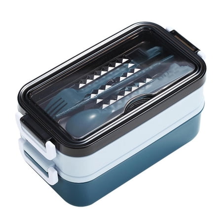 2-layer Bento Box Anti-leakage Office Lunch Box With Cutlery Microwave ...