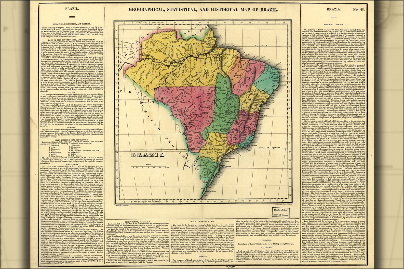 24"x36" Gallery Poster, Geography statistical historical map Brazil ...