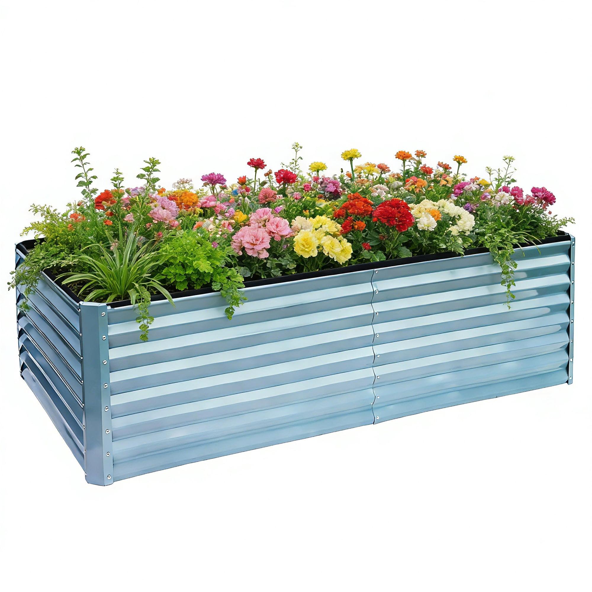 Noble House 8x4x2FT Raised Galvanized Garden Bed,Outdoor Above Ground ...
