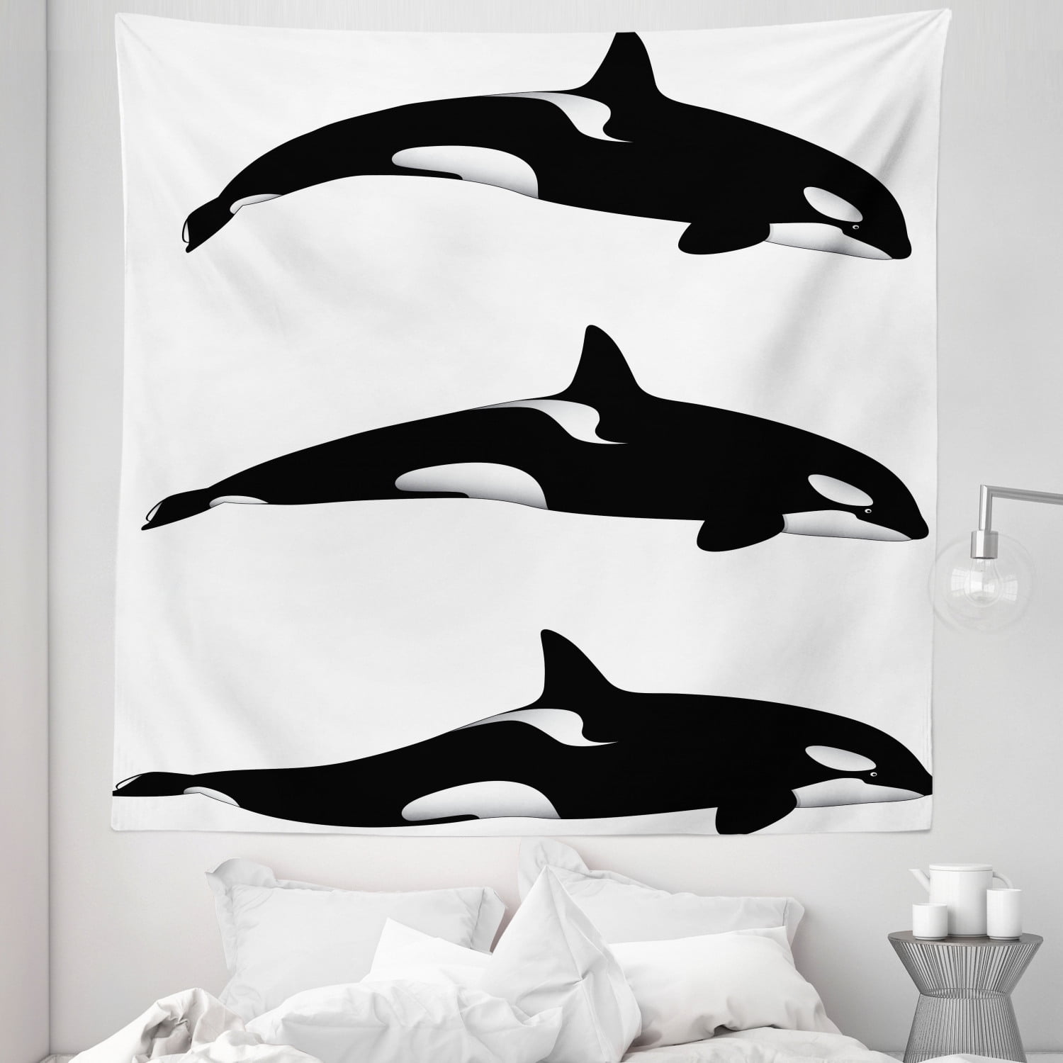 Black White Tapestry, 3 Orca Killer Whales in Different Illustration ...