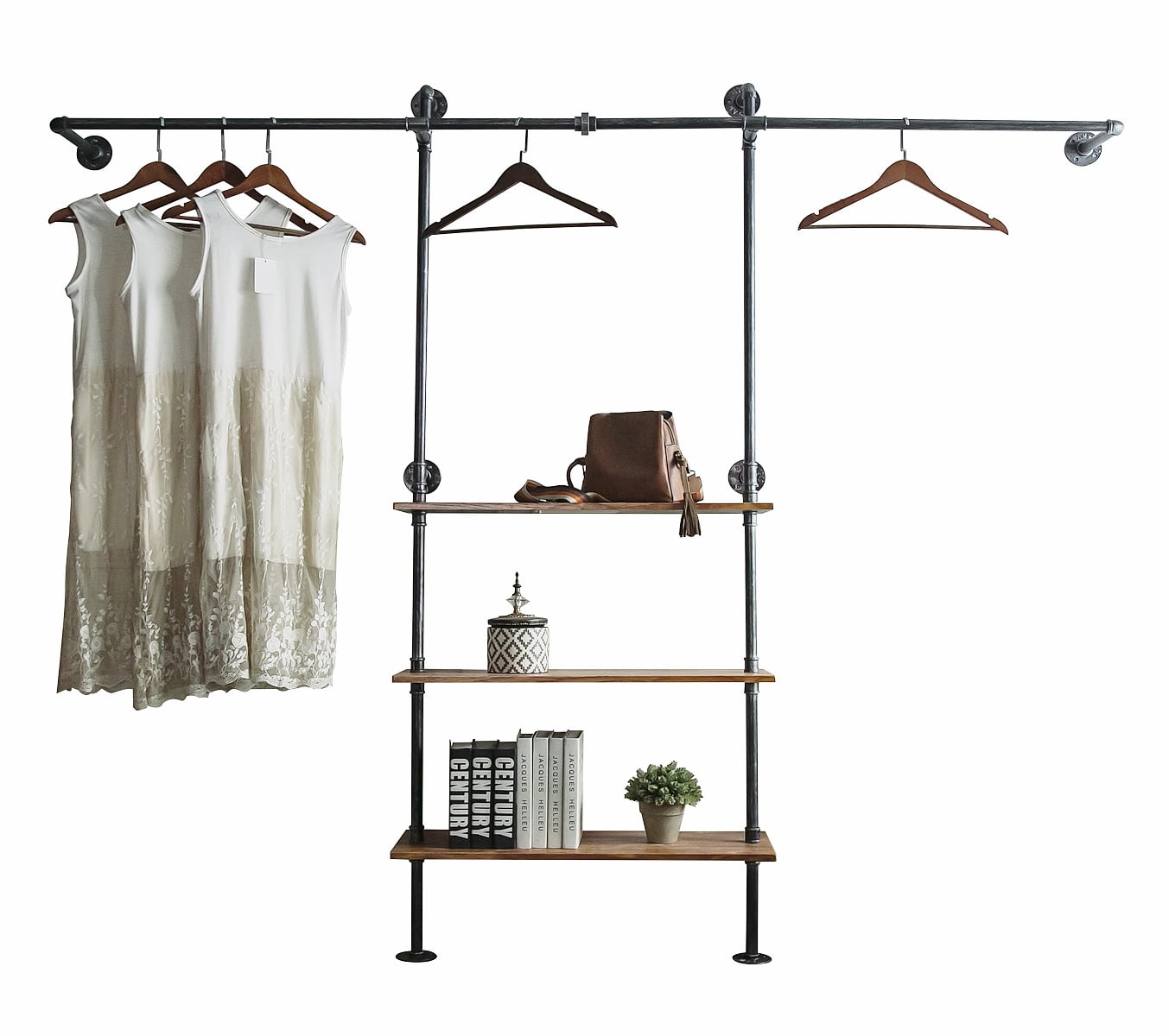 Industrial Pipe Clothing Rack Wood Garment Rack Wall Clothes Rack ...