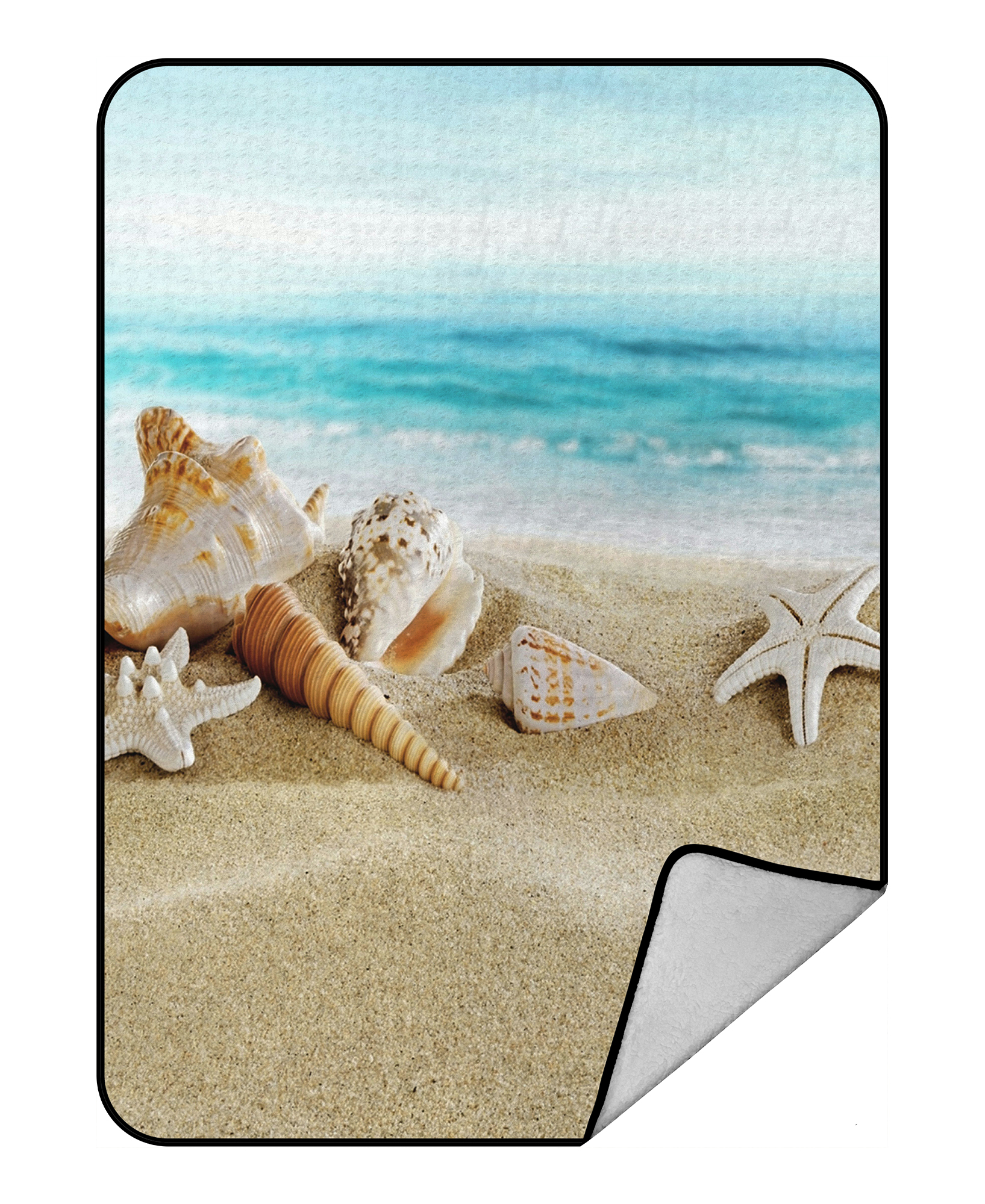 GCKG Seashell Starfish Soft Sand Blue Sea Fleece Blanket Crystal Velvet ...