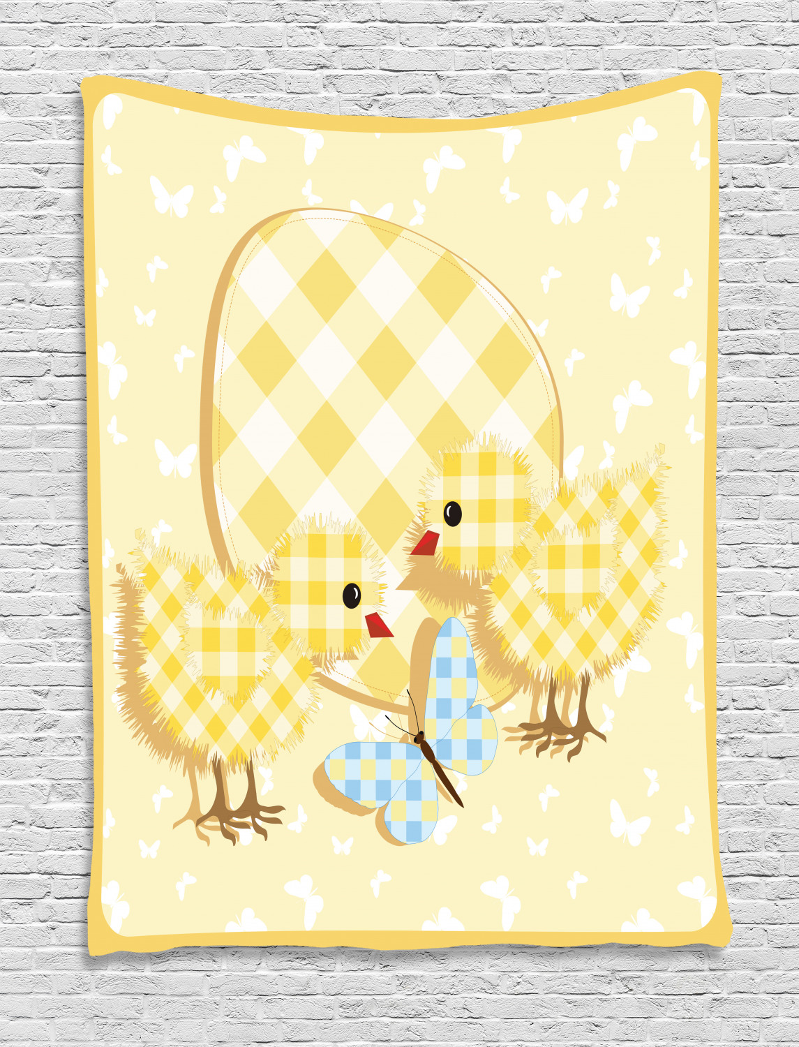 Baby Tapestry, Abstract Chick Design with Plaid Pattern Butterfly Giant ...