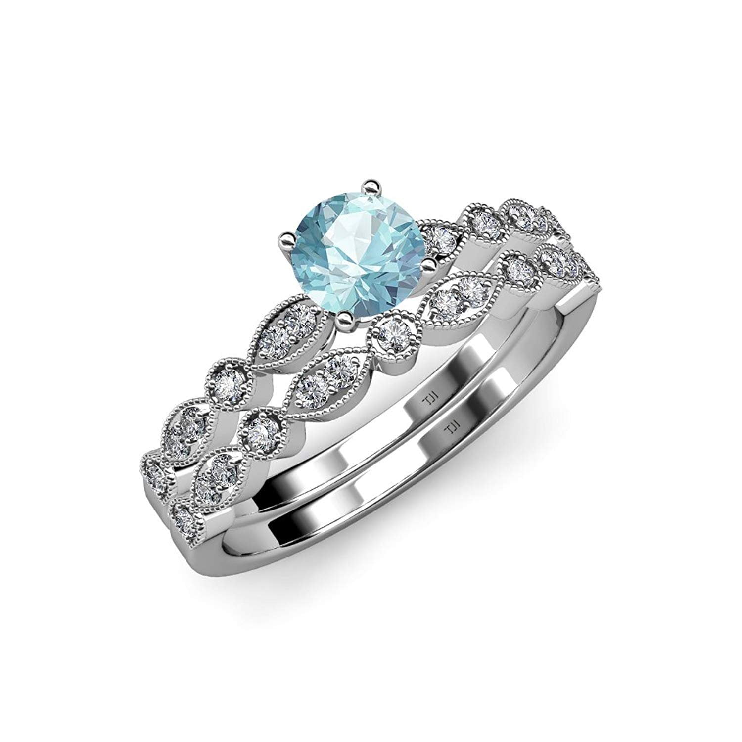 TriJewels Aquamarine Diamond Marquise Dot Engagement Ring Wedding trijewels-aquamarine-diamond-marquise-dot-engagement-ring-wedding