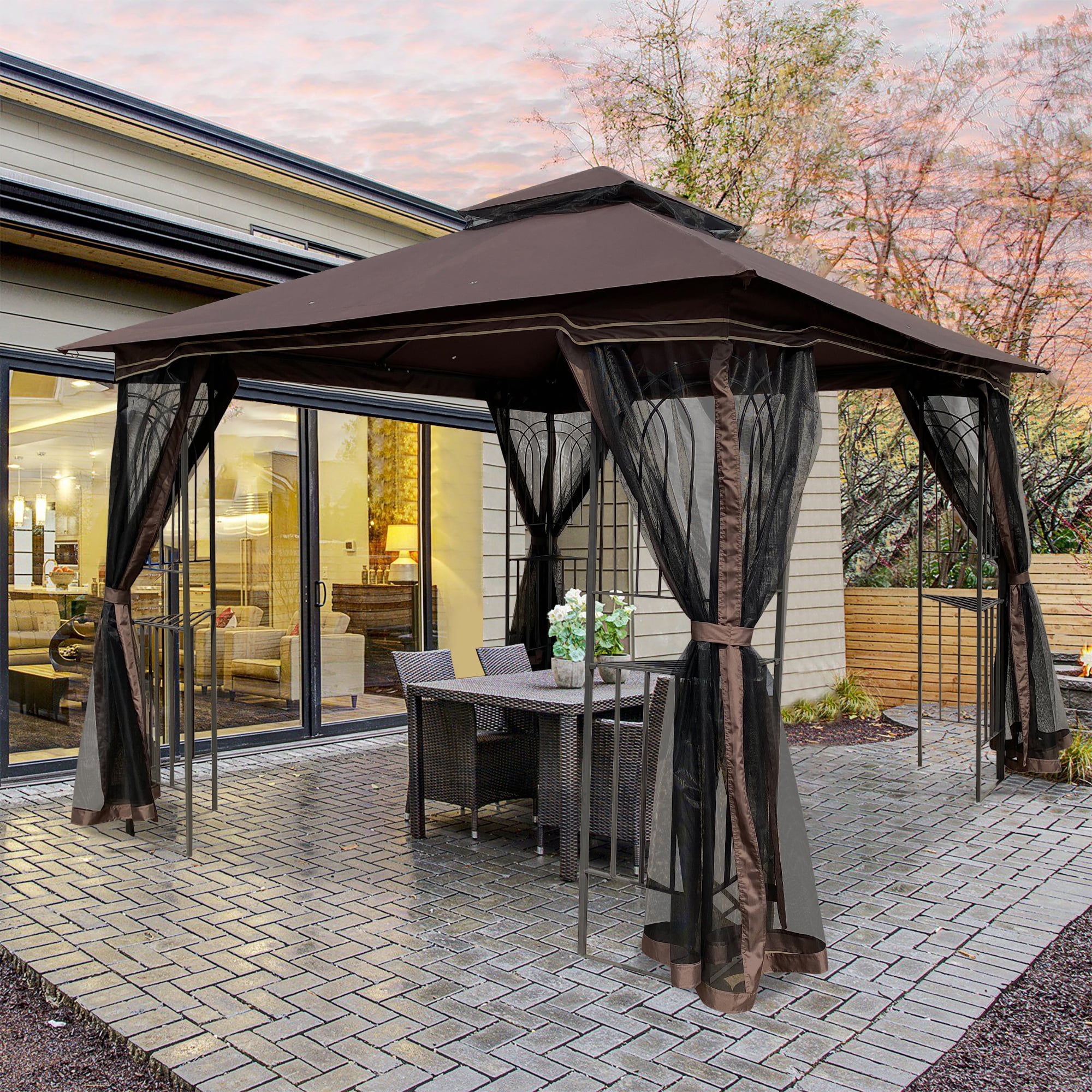 10' x 10' Outdoor Canopy Gazebo With Ventilated Double Roof And ...