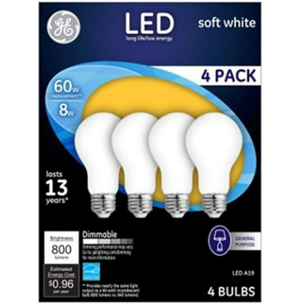 GE LED 60W Soft White General Purpose A19 Light Bulbs 4pk - Walmart.com ...