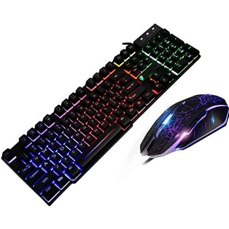 Wired Gaming Keyboard and Mouse Combo Rainbow LED RGB T6 Backlight USB ...