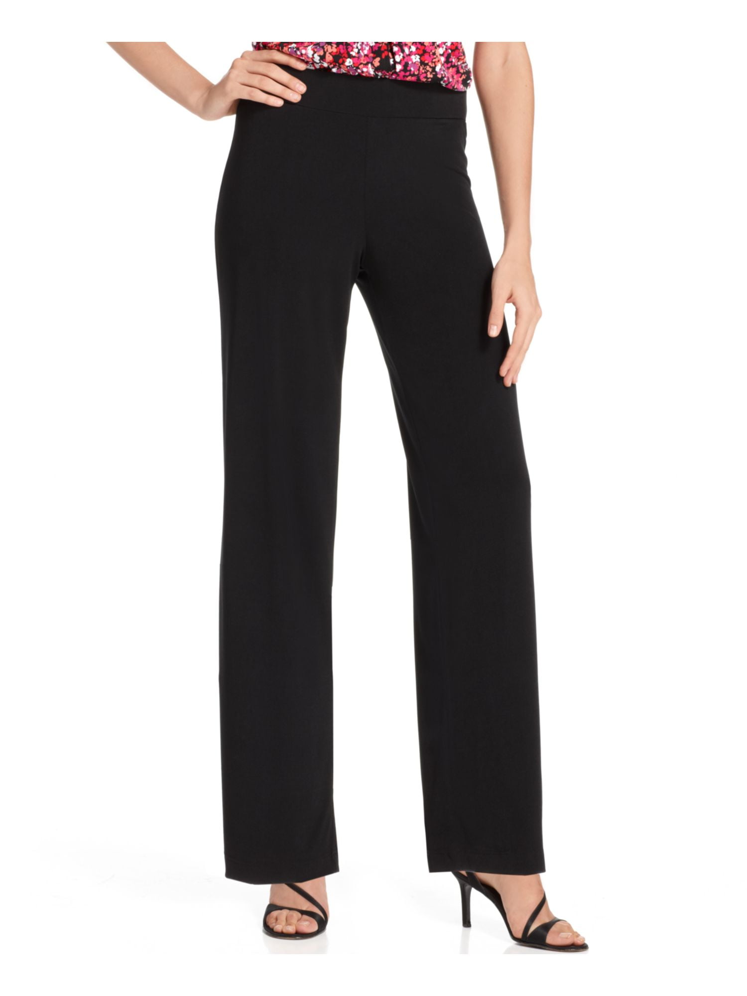 NY COLLECTION Womens Black Stretch Wear To Work Wide Leg Pants Petites ...