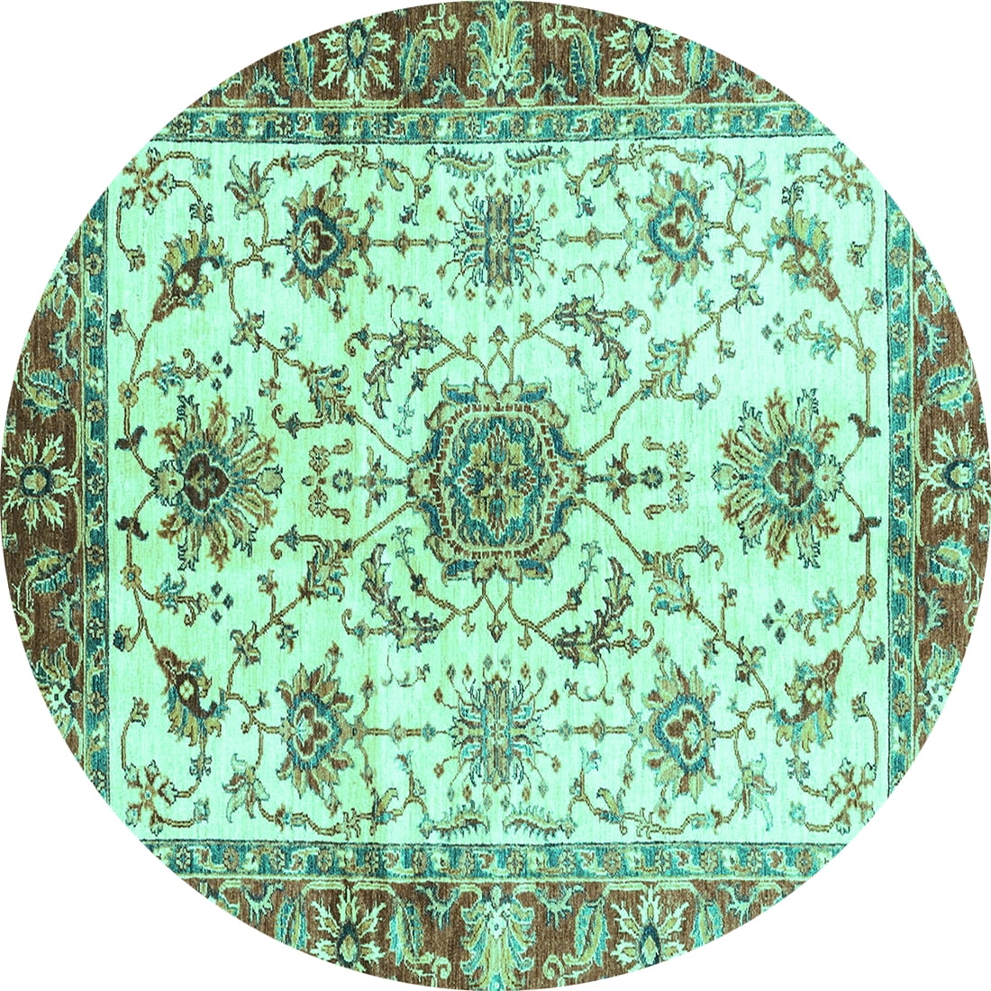 Ahgly Company Indoor Round Oriental Turquoise Blue Modern Area Rugs, 8 ...