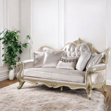 ACME Dreena Rolled Arm Upholstered Faux Leather Sofa with 5 Pillows in ...
