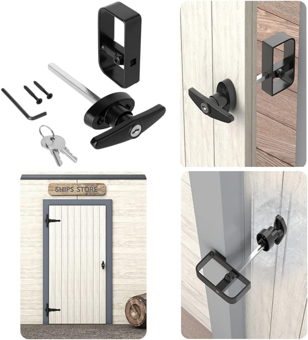 Trianu 5-1/2" T-Handle Lock Set, Shed Door Lock with 2 Keys and Screws ...