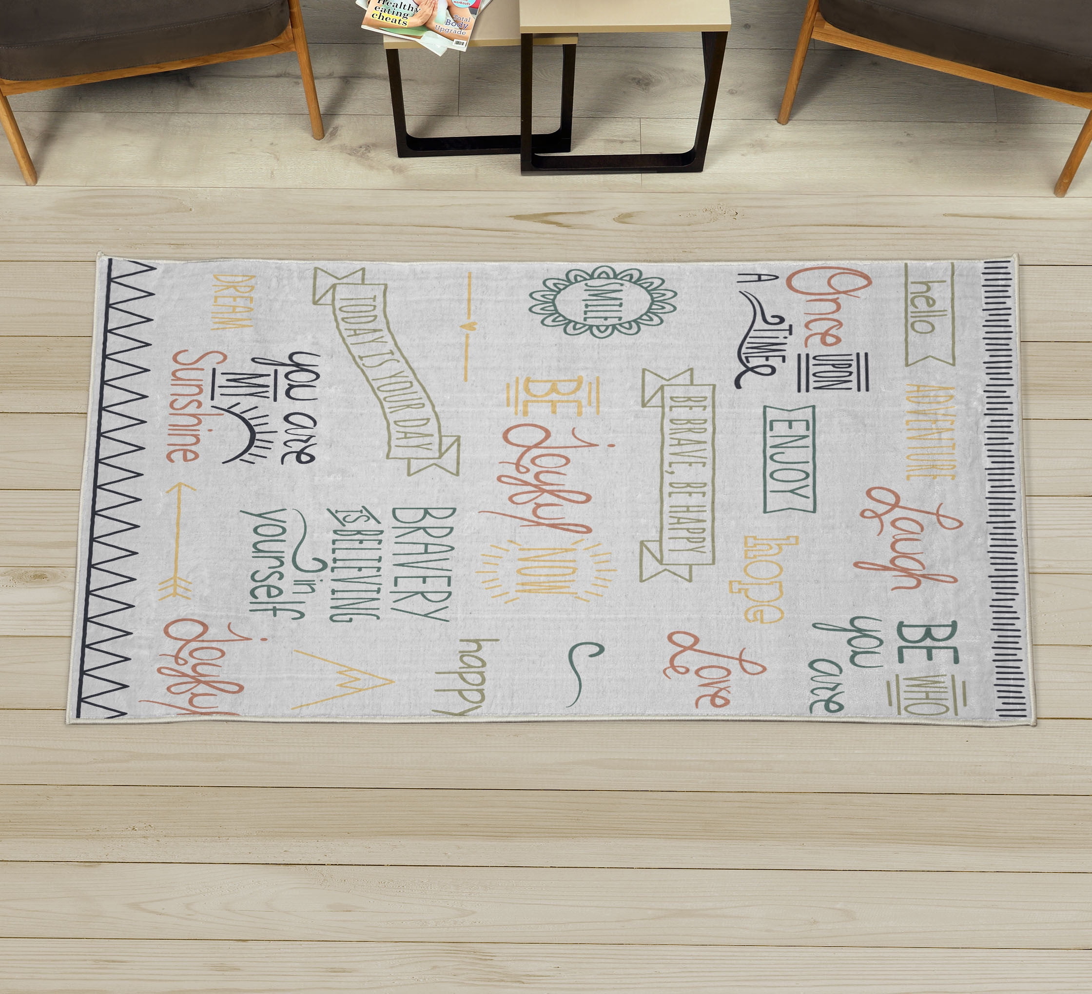 Adventure Decorative Rug, Various Words on Happiness and Self Value ...