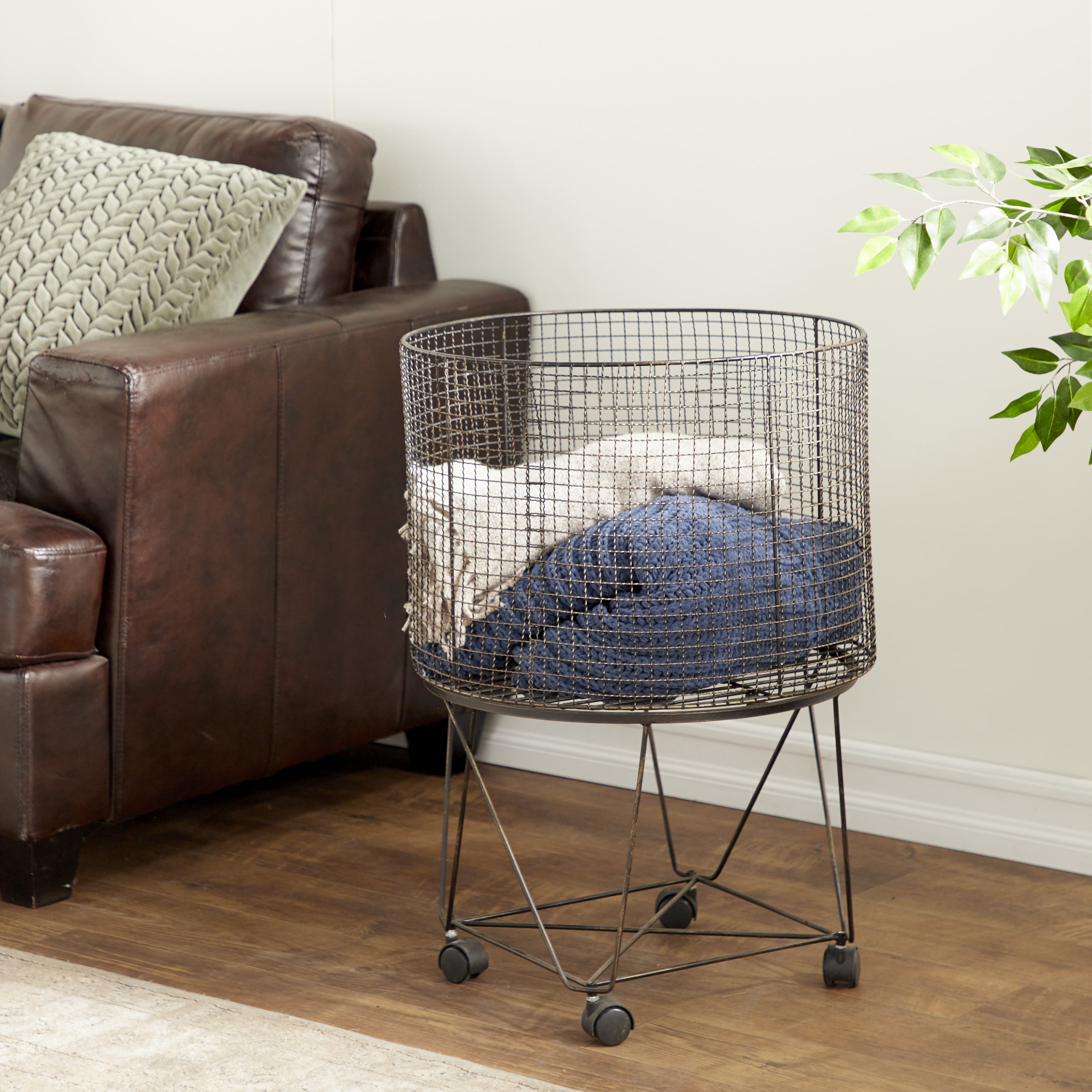 DecMode Bronze Metal Deep Set Wire Basket Storage Cart with Wheels ...