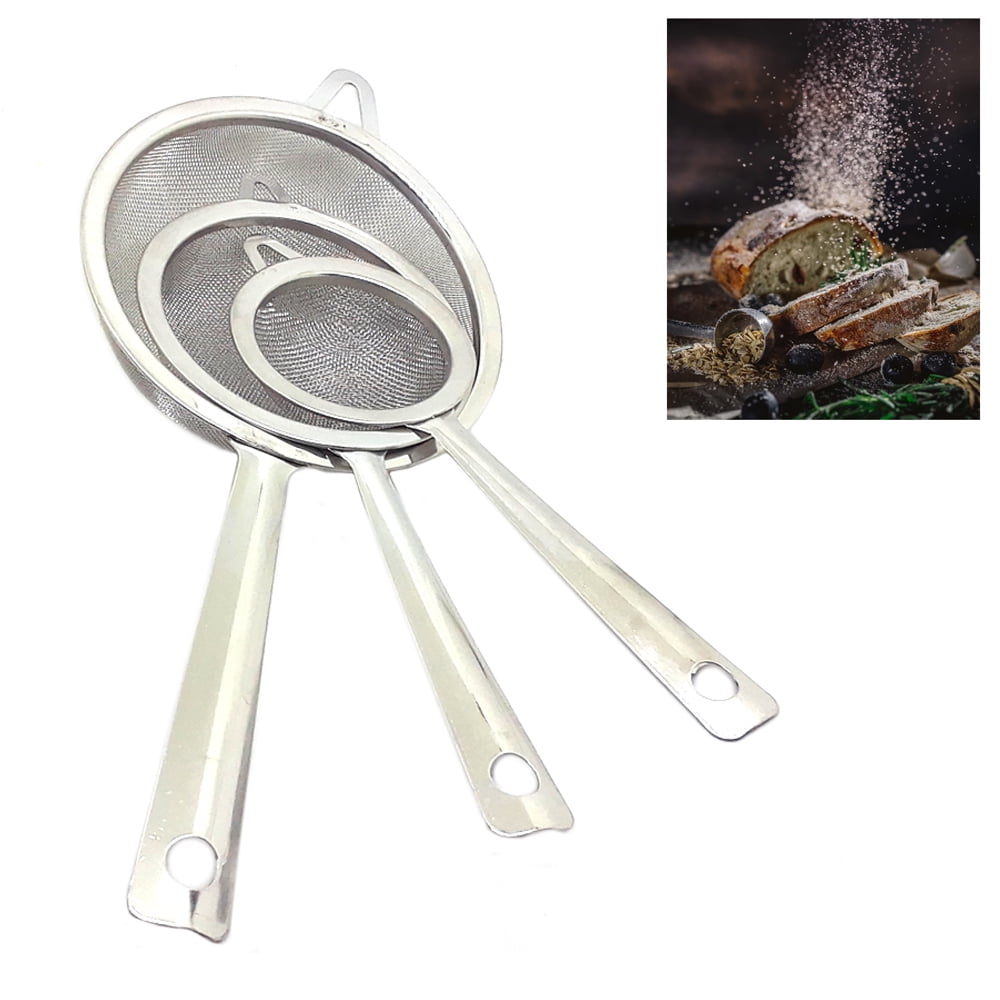 3Pc Set Stainless Steel Strainer Fine Mesh Colander Handle Sifter Sieve ...
