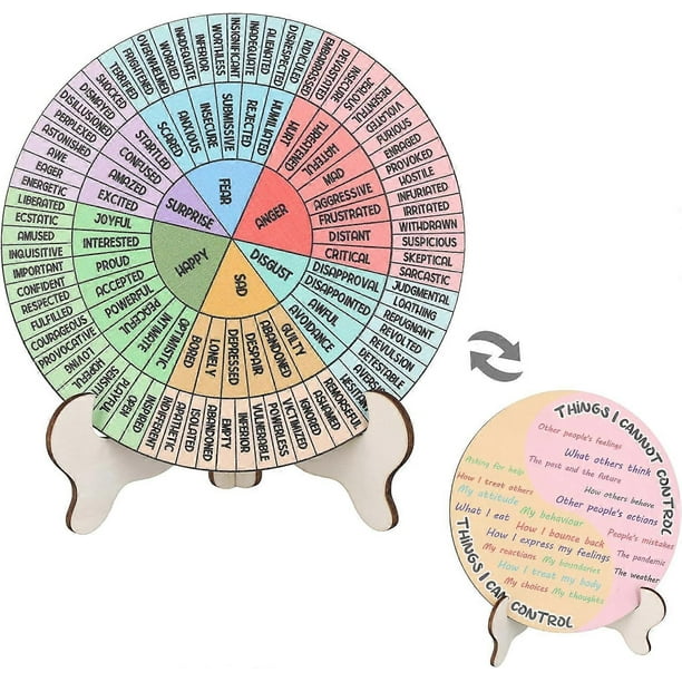 Feelings Wheel with Stand, Double-Sided Emotion Wheel Chart Wooden Mood ...