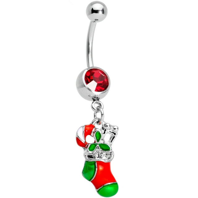 Body Candy 14g 316l Steel Navel Ring Piercing Red Accent Christmas
