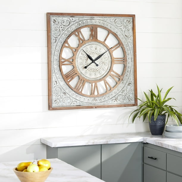 DecMode 36" Brown Metal Scroll Wall Clock with Embossed Metal - Walmart.com