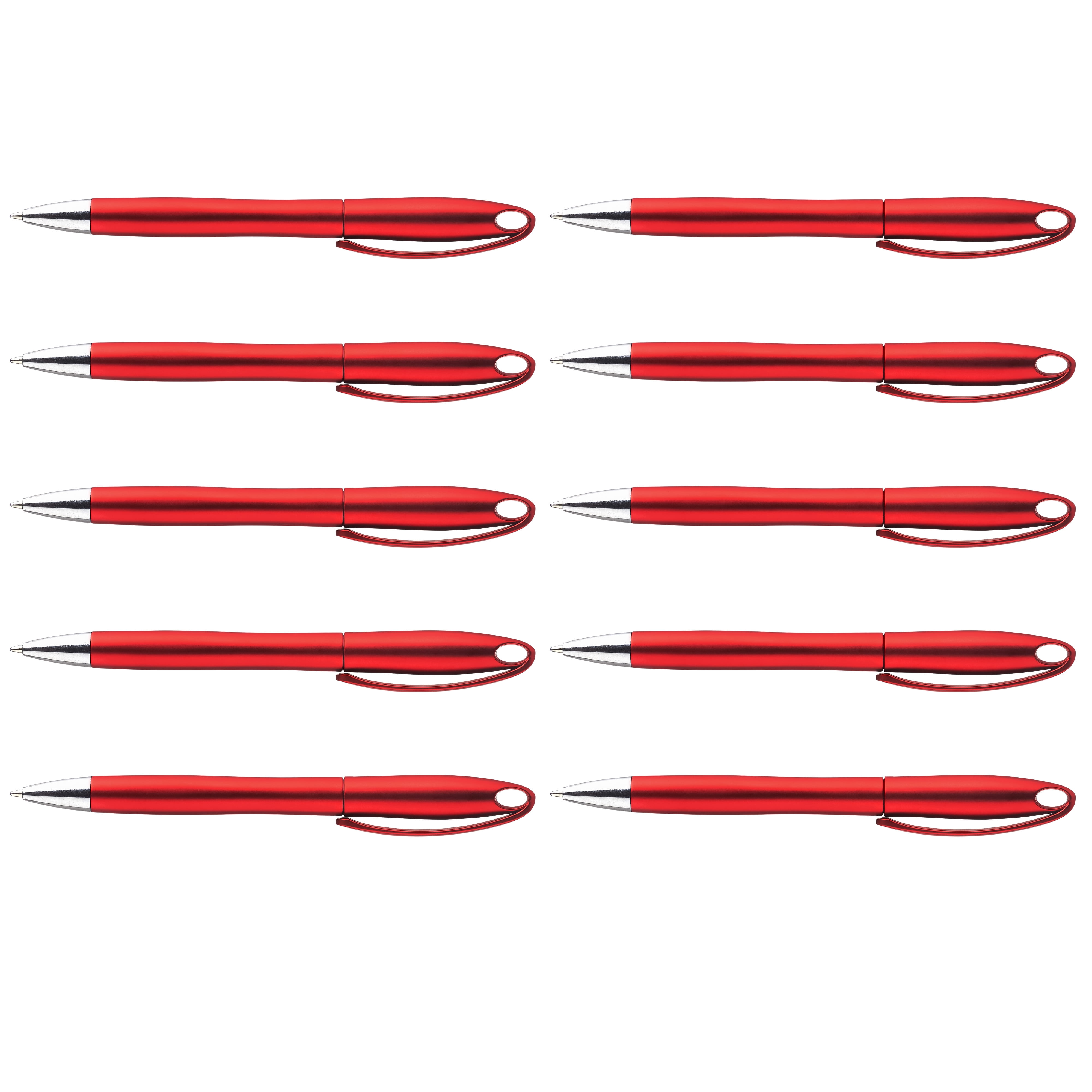 10 Twist Action Plastic Ballpoint Pens - Matte Barrel, Black Ink - Red ...