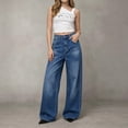 AGKIZG Womens High Waist Washed Wide Leg Denim Pants Multi Bead Loose ...
