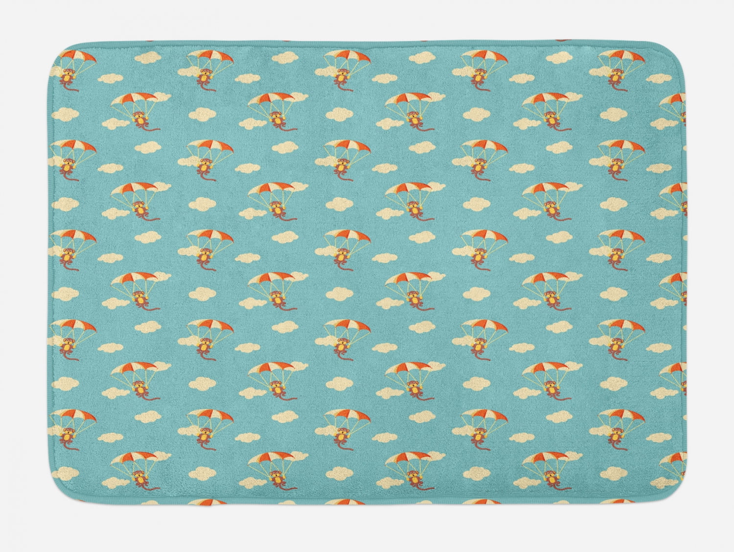 Monkey Bath Mat, Rhythmic Monkeys Along Parachutes on Pastel Tone ...