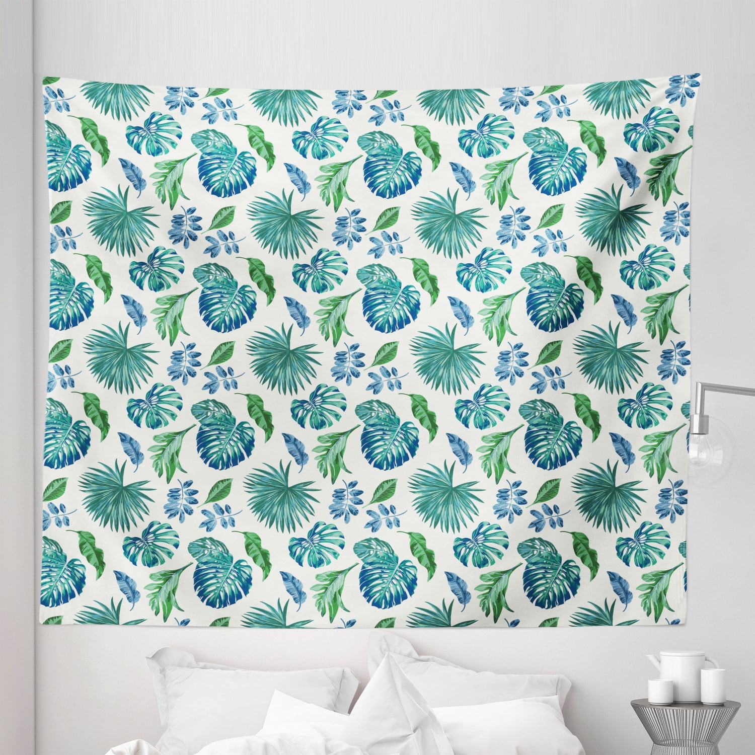 Green Leaf Tapestry, Monstera Coconut Palm Tree Leaves Exotic ...