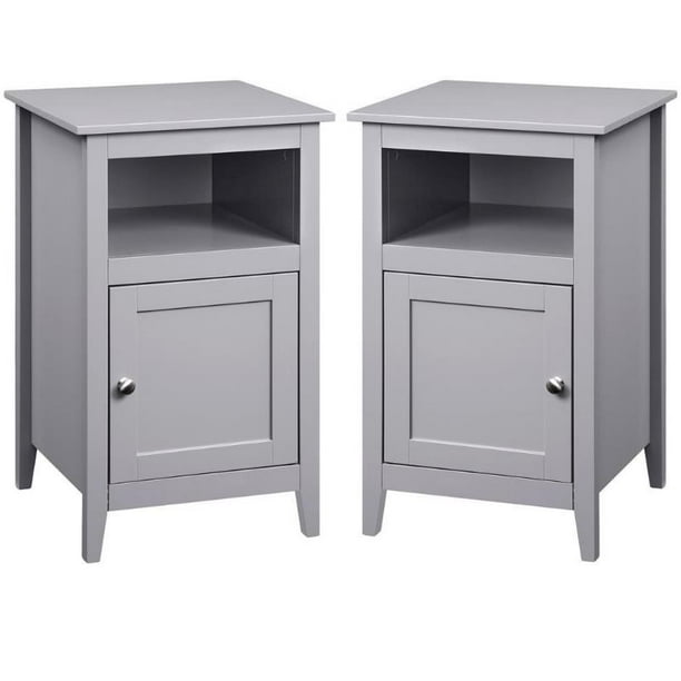 Home Square Storage Cabinet End Table with Shelf in Gray - Set of 2 ...