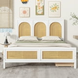 Churanty Full Size Platform Bed Frame with Rattan Headboard and ...