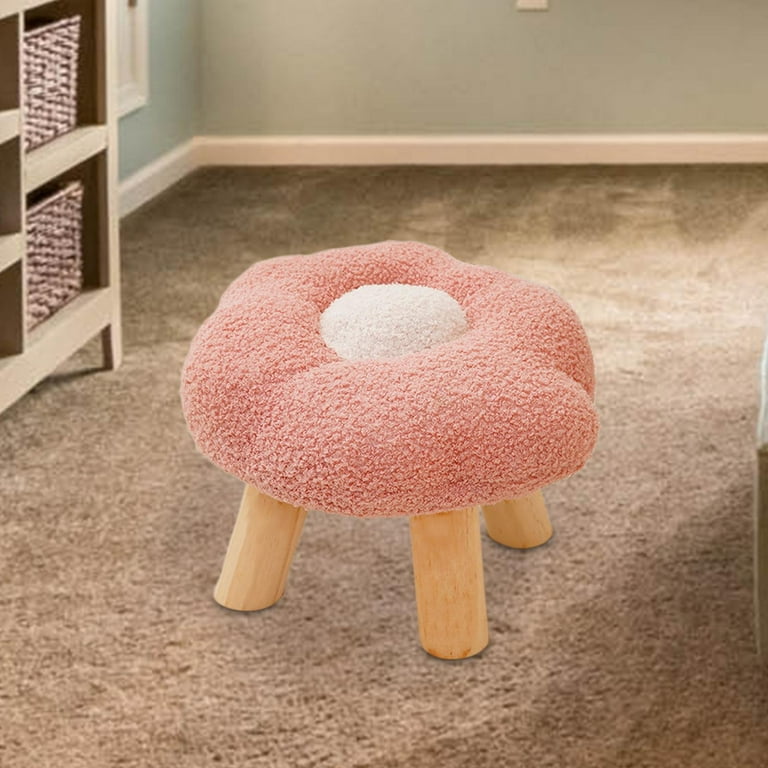 Sofa Footstool Footrest Shoes Changing Flower Shape Comfortable Cute Non Slip Pouf Small Foot Stool under Desk for Porch Playroom Apartment Pink