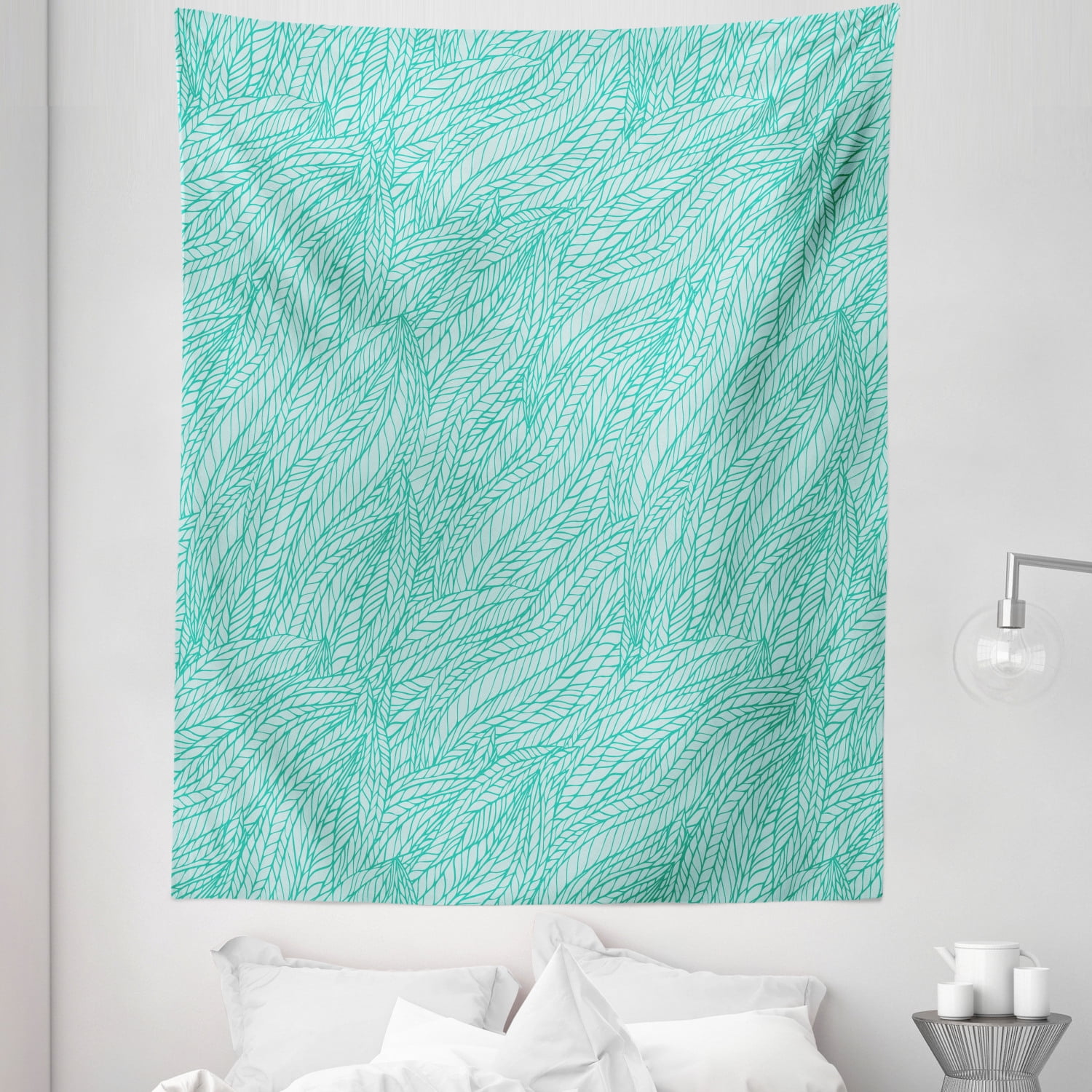 Green Tapestry, Abstract Design Leaves Plants Wavy Tangled Pattern ...