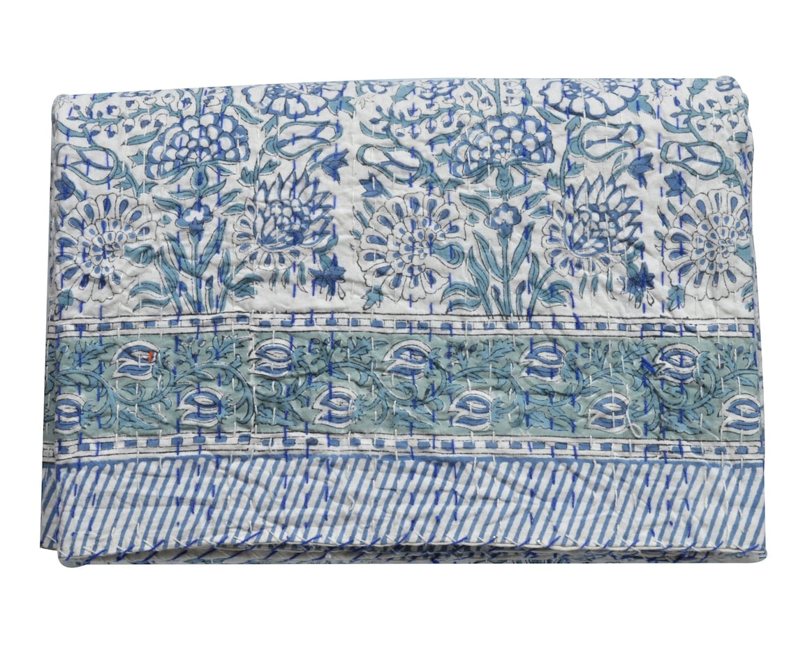 Indian Kantha Quilt Throw Hand Block Print bedspread Indian Décor ...