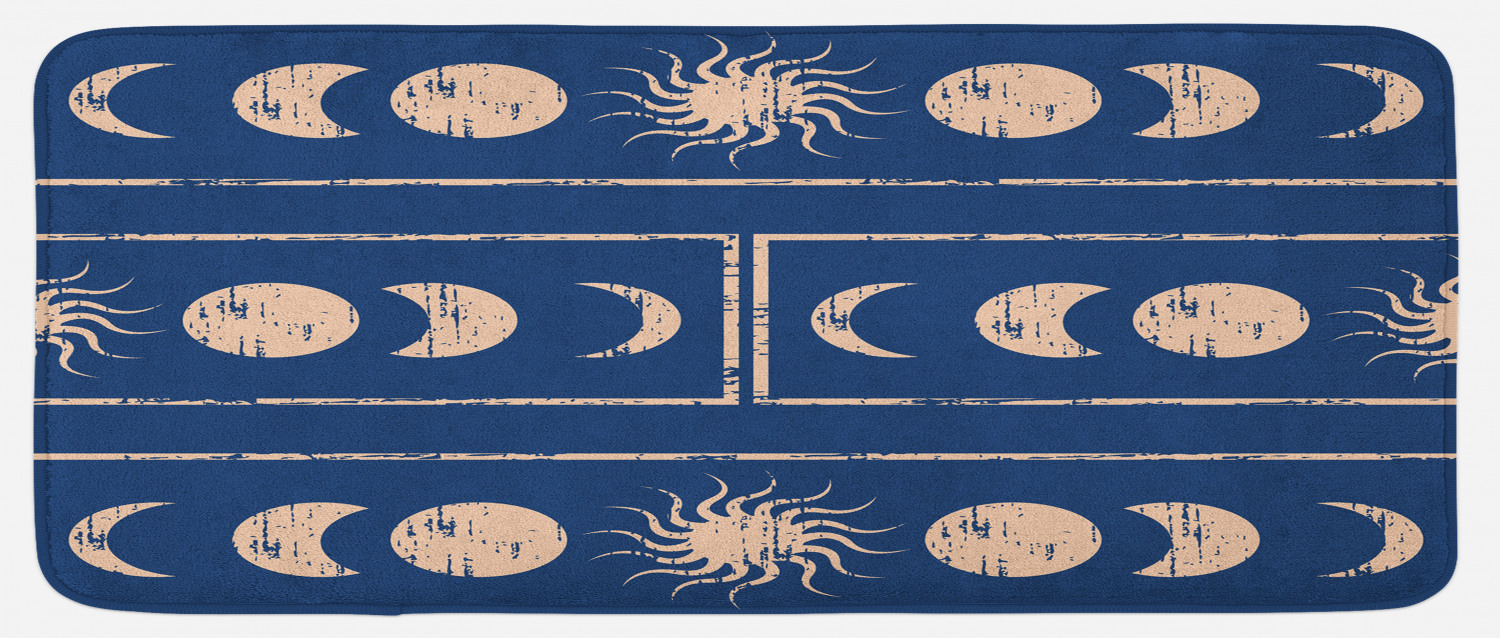 Geometry Kitchen Mat, Grungy Display Design of Planetary Sun Moon ...