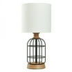 Mainstays Black Metal Cage Table Lamp with Wood Accents and Drum Shade ...