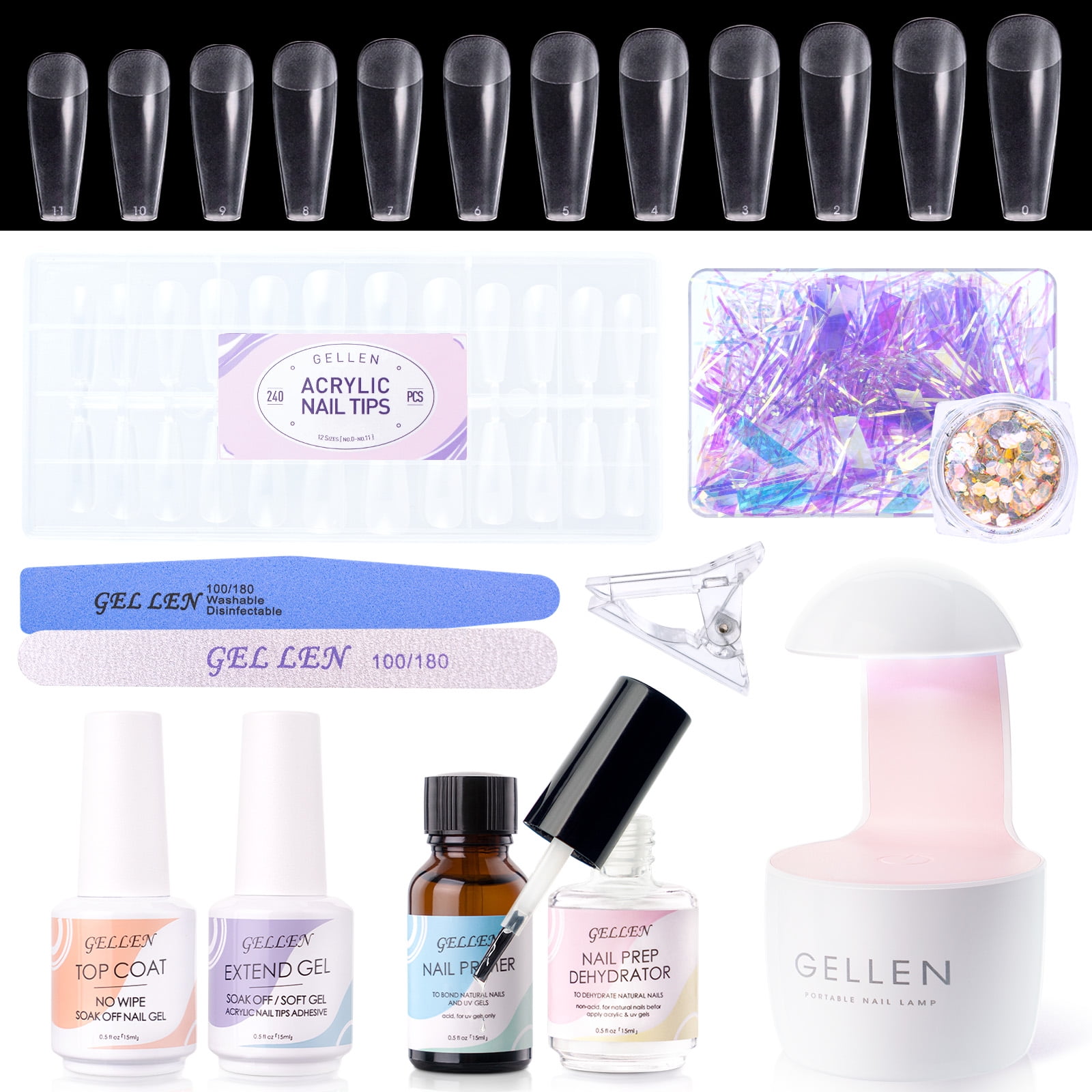Gellen Gel Nail Kit, Nail Tips and Glue Gel Kit with Base & Top Coat ...
