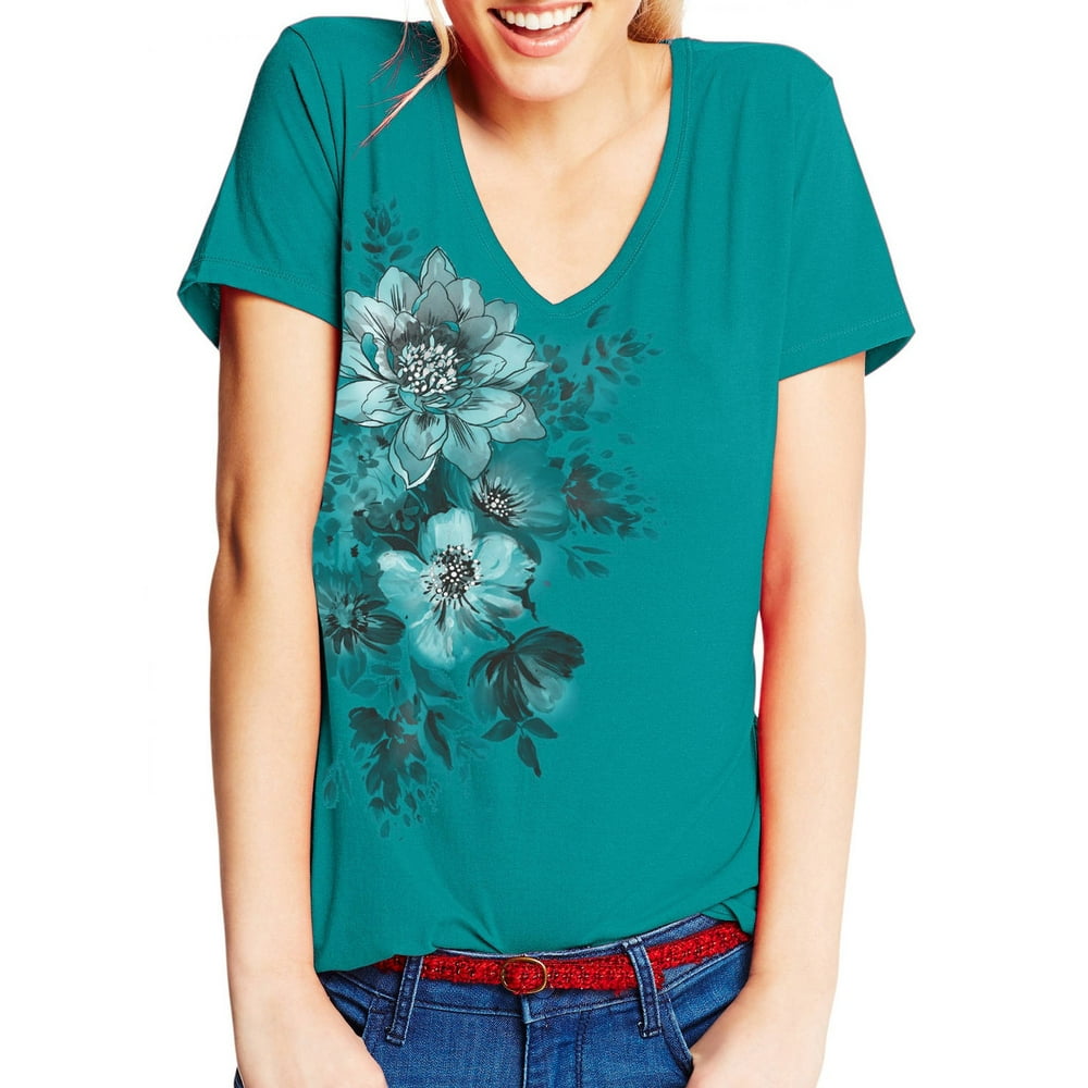 Hanes Womens Graphic V Neck Short Sleeve T Shirt