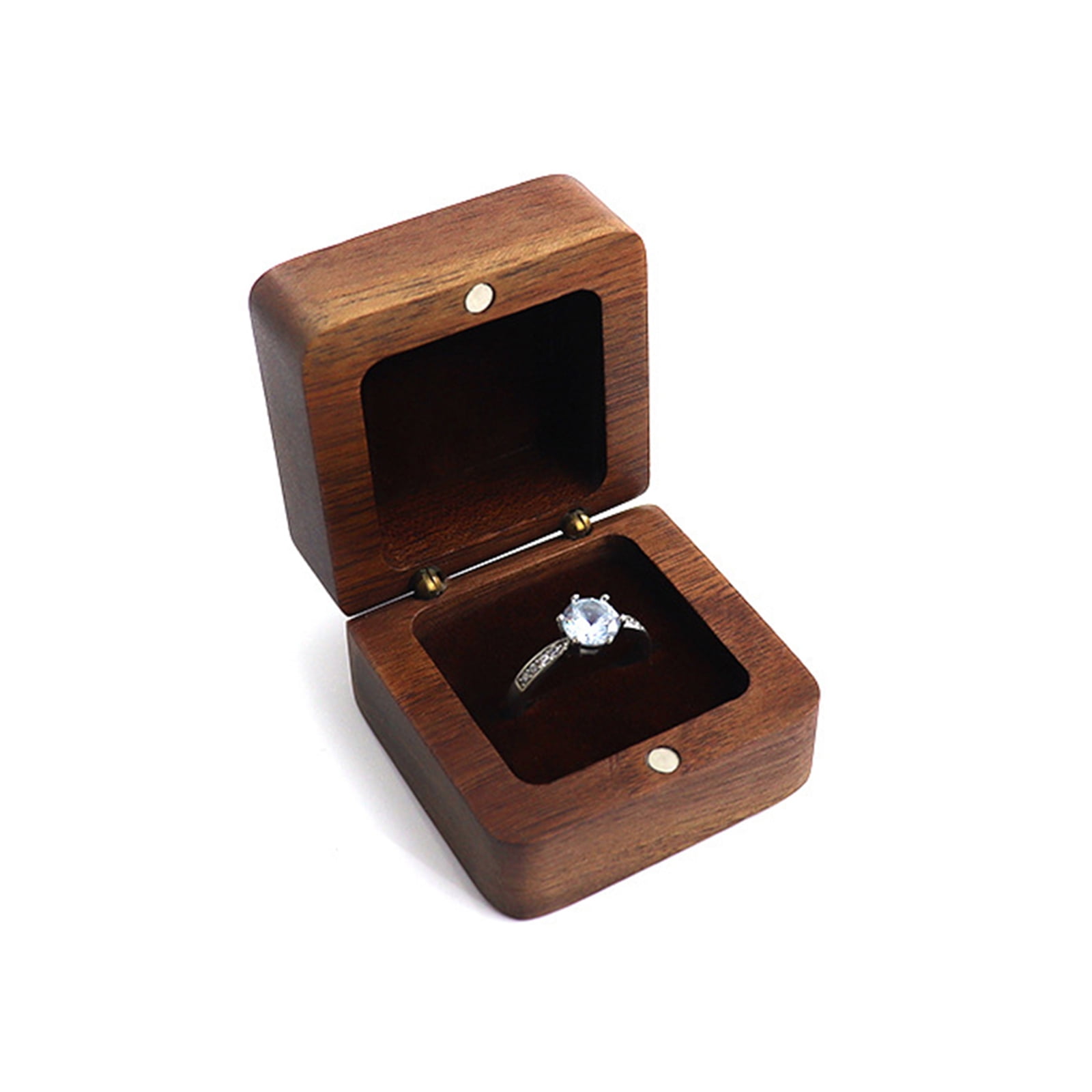 QUSENLON Unisex Small Thin Wooden Engagement Ring Box Flat Ring Box for ...