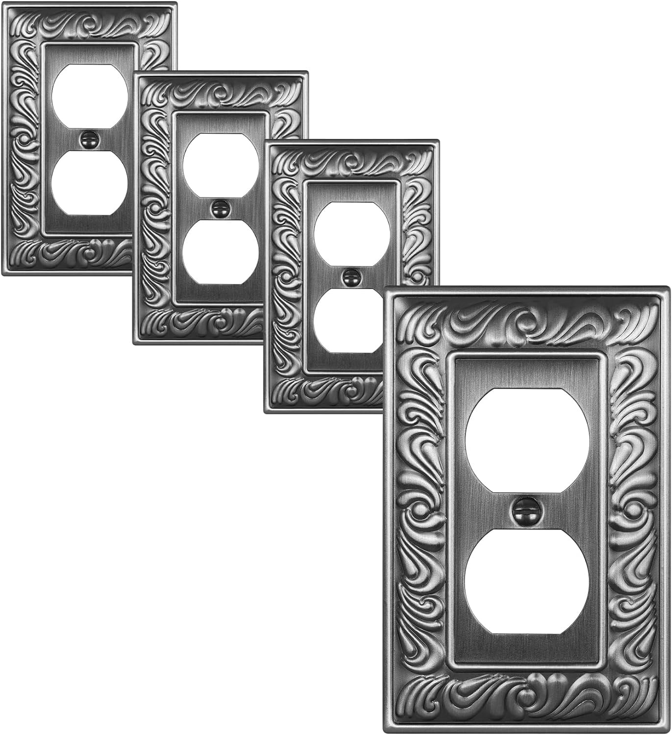 4-Pack Duplex Outlet Cover Plate, Paisley Pattern Antique Silver Metal ...