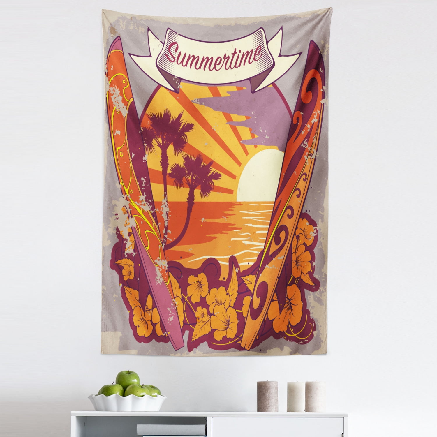Tropical Tapestry, Retro Summertime Typography with Surfboards and ...