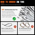 24-inch metal cable ties, stainless steel long-type ties, 500-pound ...